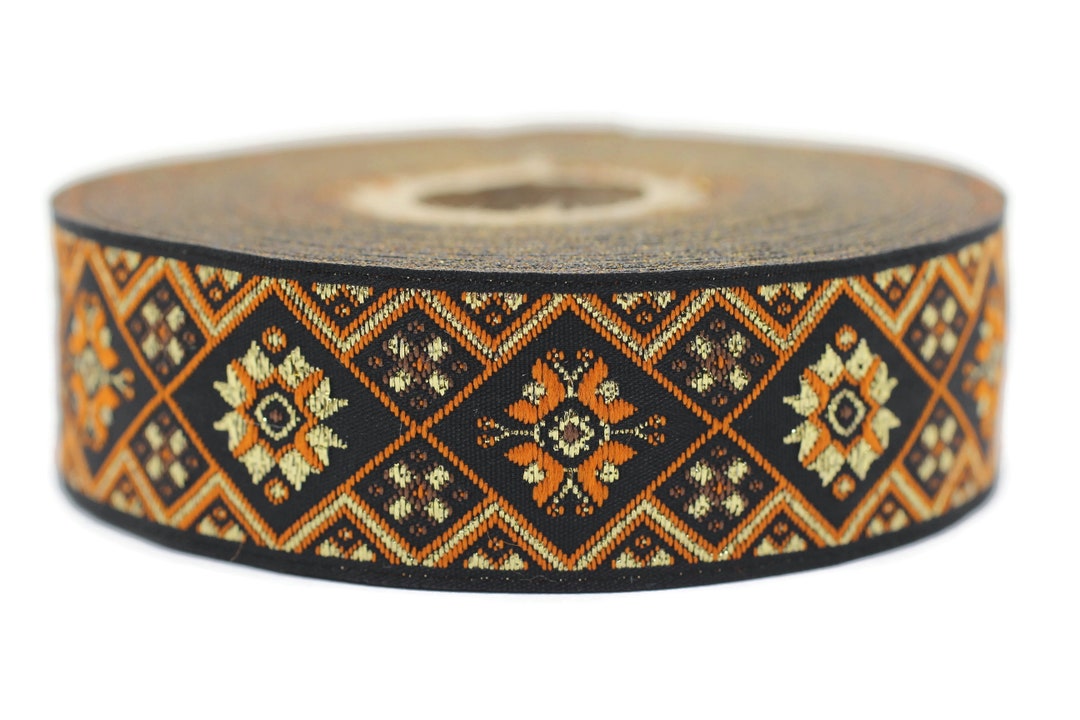 25 Mm Orange Geometric Ribbon (0.98 Inches), Geometric Trim, Jacquard ...
