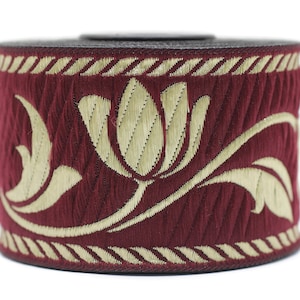 50 Mm Gold&claret Red Jacquard Ribbons, Tulips Ribbons 1.96 Inches ...