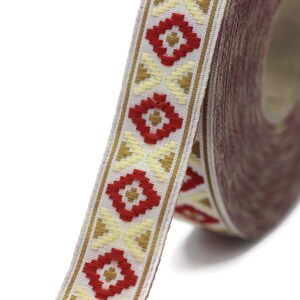 16 Mm Red&white Geometric Diamond Jacquard Trim (0.62 Inches ...