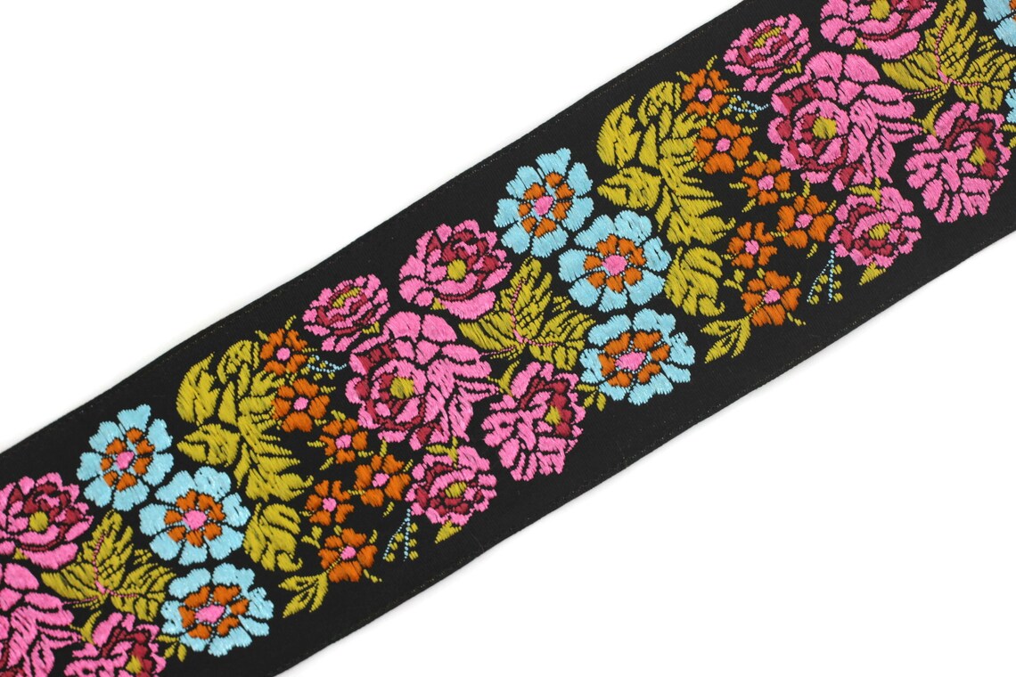 50 Mm Colorful Floral Embroidered Ribbon 1.96 Inches Vintage - Etsy
