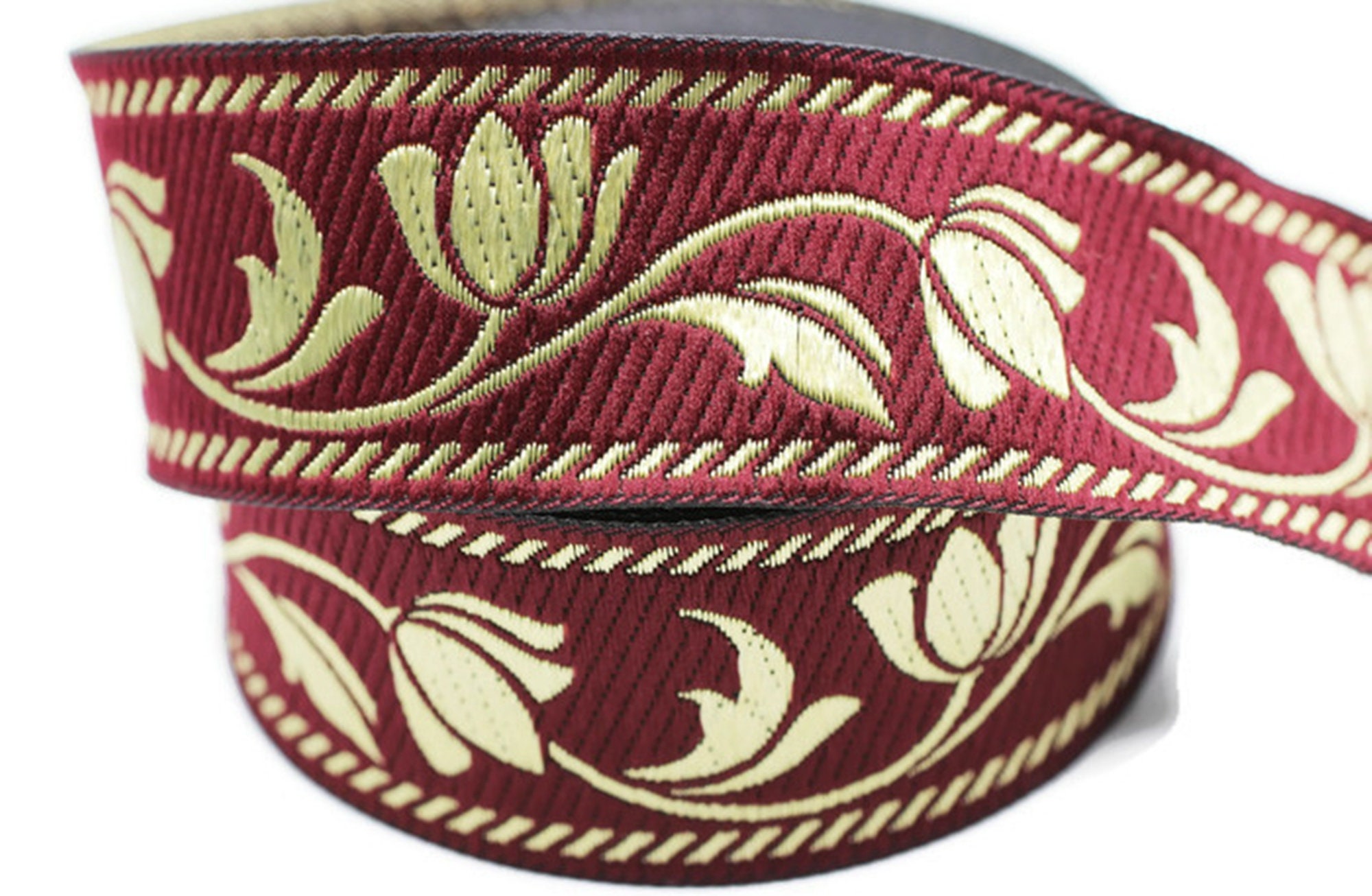 35 Mm Claret Red Ribbons Jacquard Ribbons 1.37 Inch Tulips | Etsy