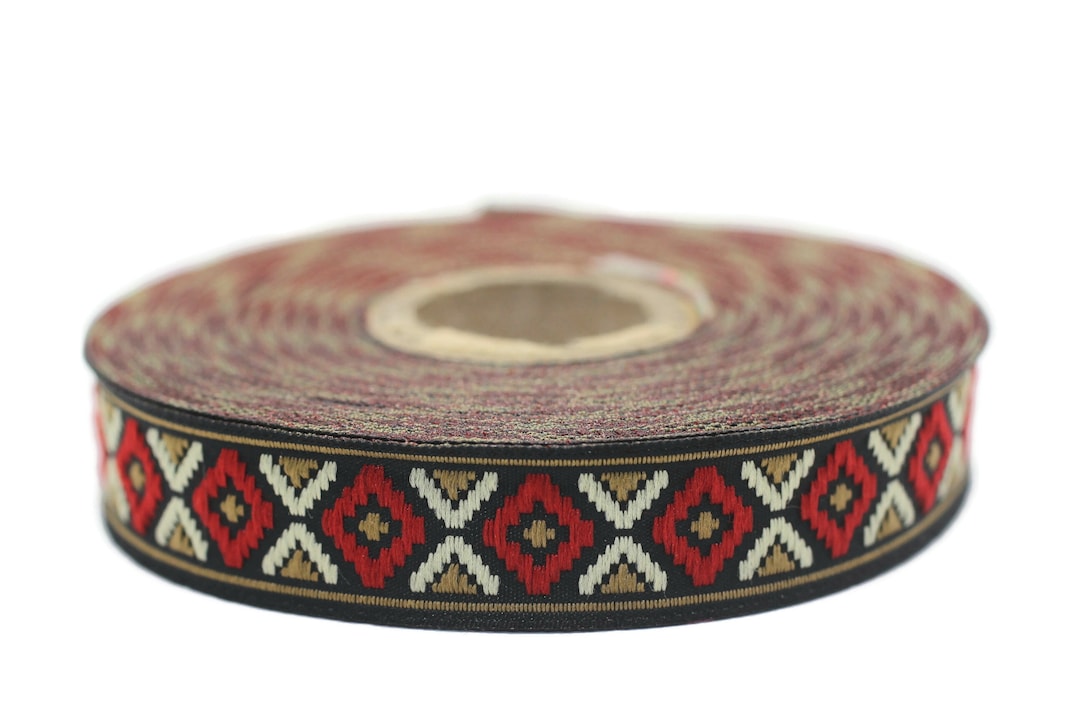 16 Mm Red&brown Geometric Diamond Jacquard Trim (0.62 Inch, Decorative ...