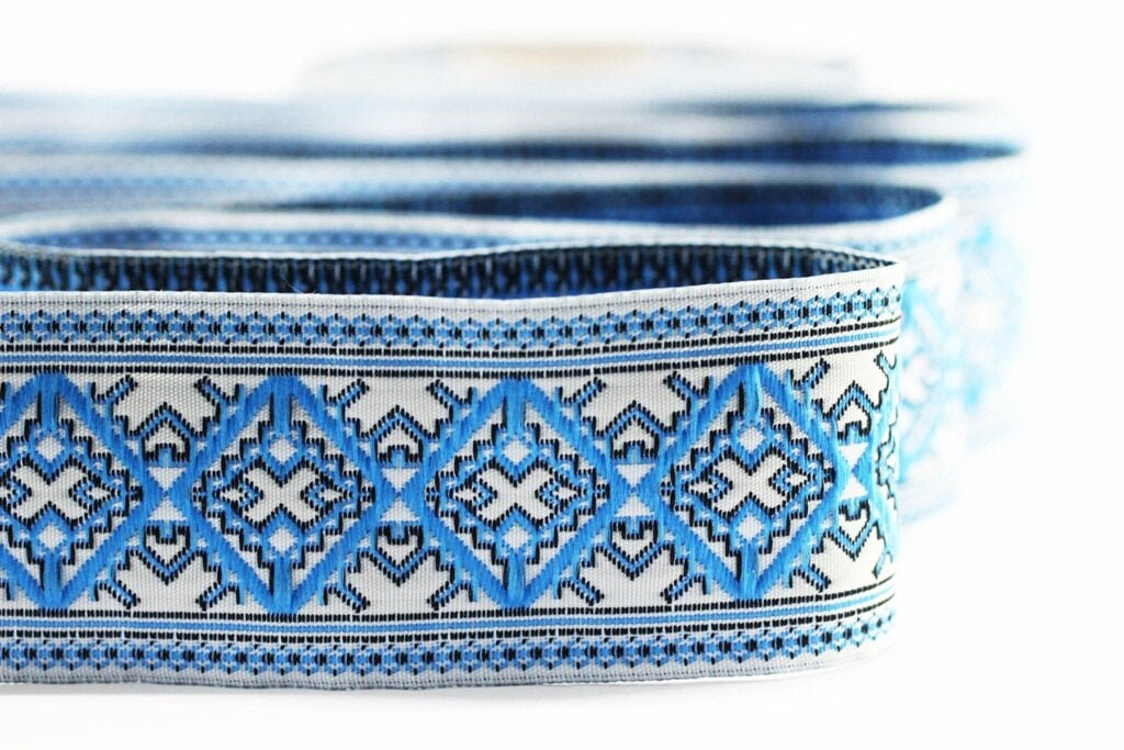 35 Mm Blue/white Carpet Ribbon 1.37 Inches Geometric Trim - Etsy