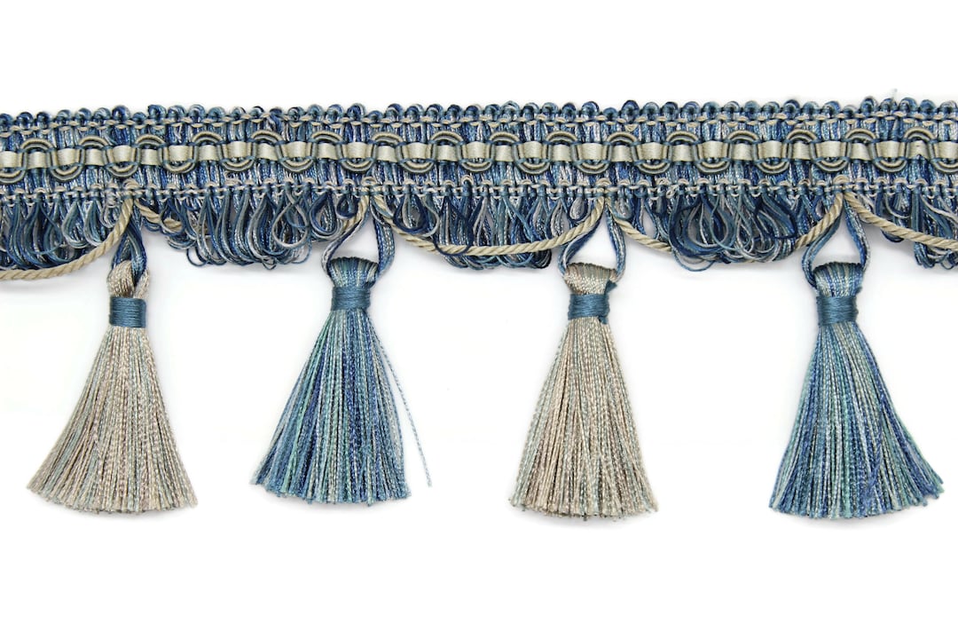 95 Mm Tassel Fringe Trim Blue, 3.74 Inches, Gimp Header, by the Yard ...