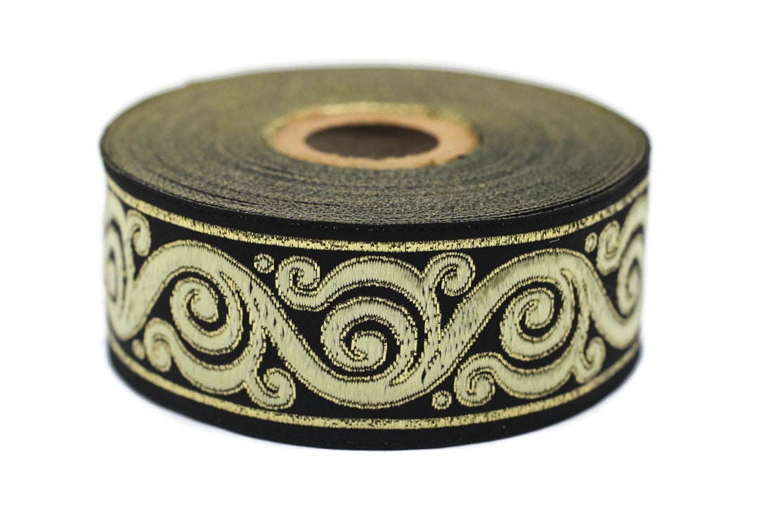 35 Mm Yellow Scroll Jacquard Trim 1.37 Inches, Native American Jacquard ...
