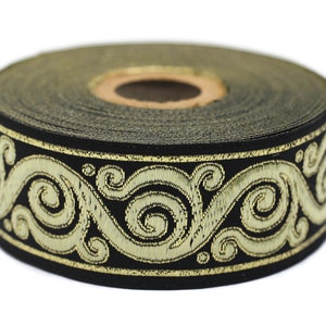 35 Mm Yellow Scroll Jacquard Trim 1.37 Inches, Native American Jacquard ...