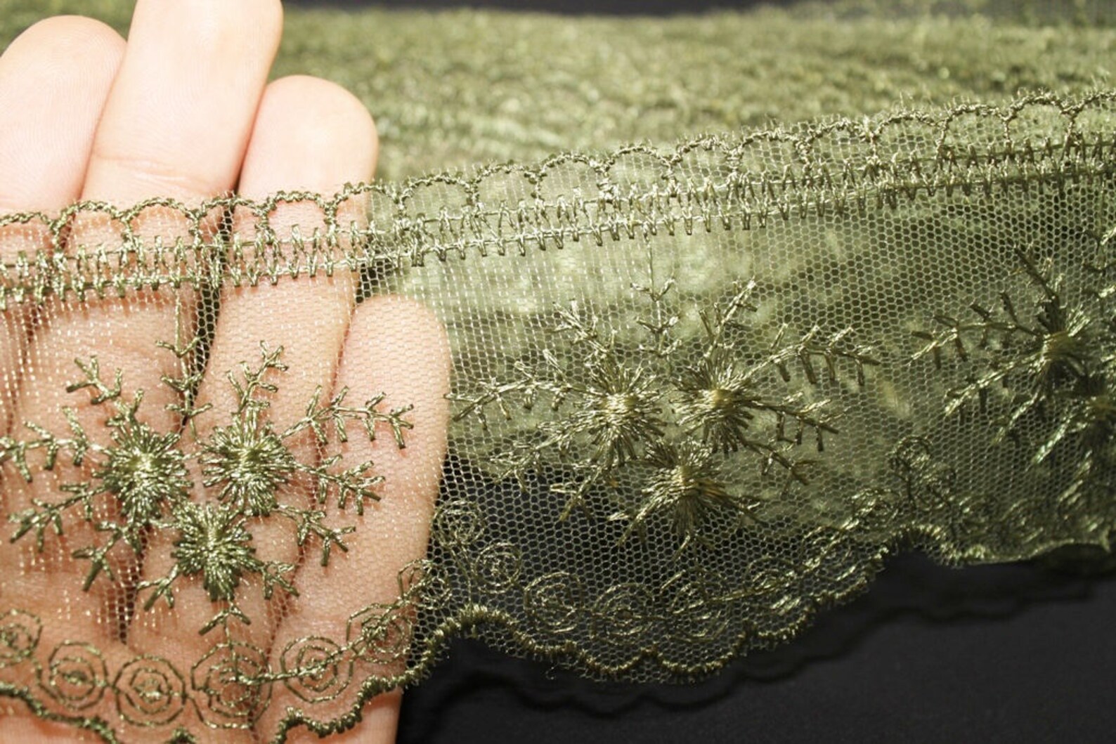 60 Mm Military Green Organza Lace Trim, Embroidered Lace, 2.35 Inches ...
