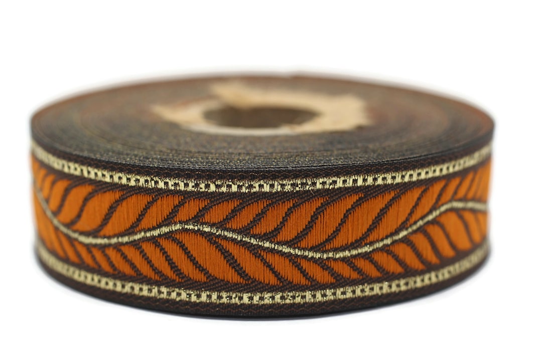 22 Mm Orange Feather Ribbon, 0.86 Inches, Jacquard Ribbon, Jacquard ...