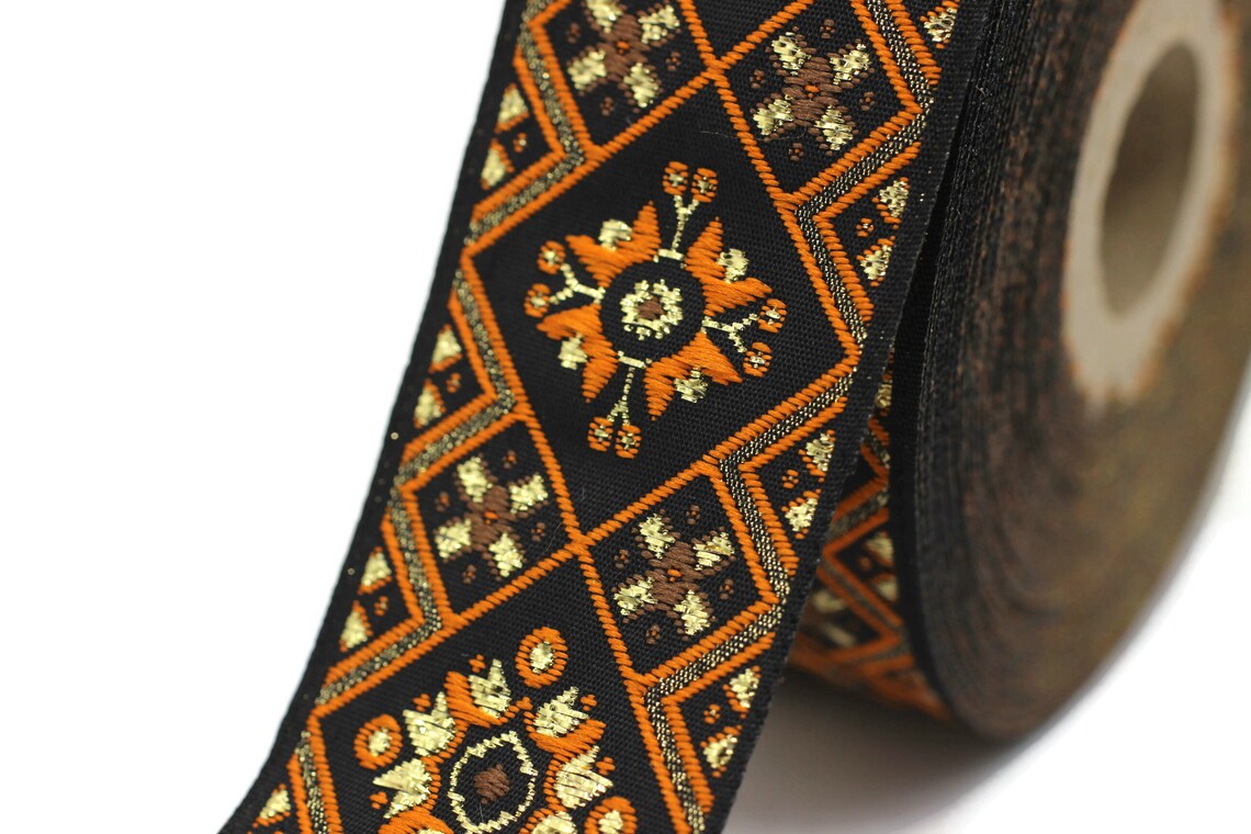 35 Mm Orange Geometric Ribbon 1.37 Inch Geometric Trim - Etsy