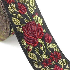 50 Mm Red / Black Floral Jacquard Trim 1.96 Inches Rose | Etsy