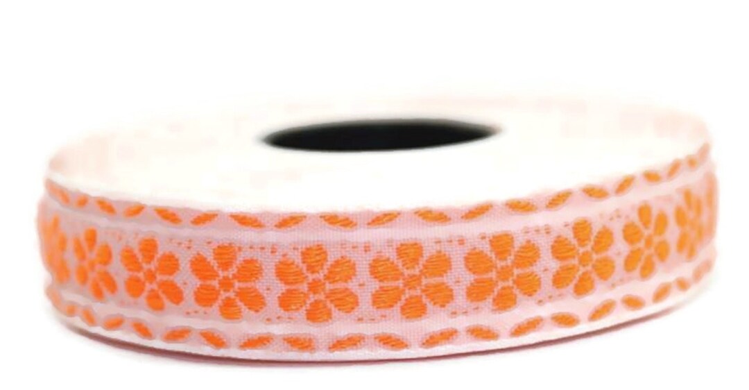 16 Mm Neon Orange Floral Emboried Jacquard Ribbon (0.62 Inch ...