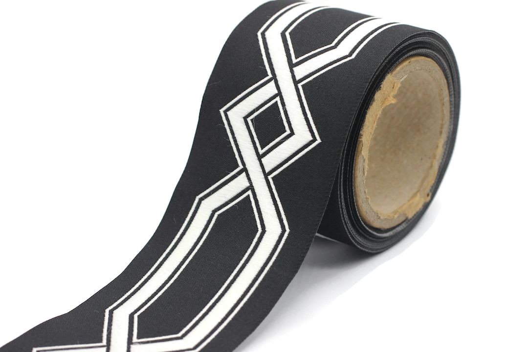 68 Mm Black-white Embroidered Ribbons (2.67 Inch), Jacquard Trims ...