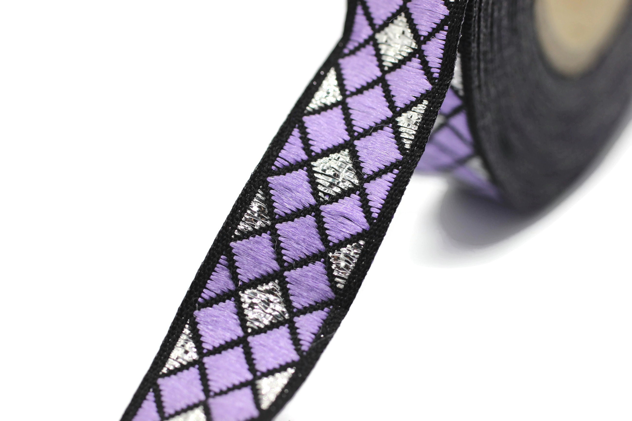 12 Mm Purple Triangle Motive Jacquard Border (0.47 Inches), Jacquard ...