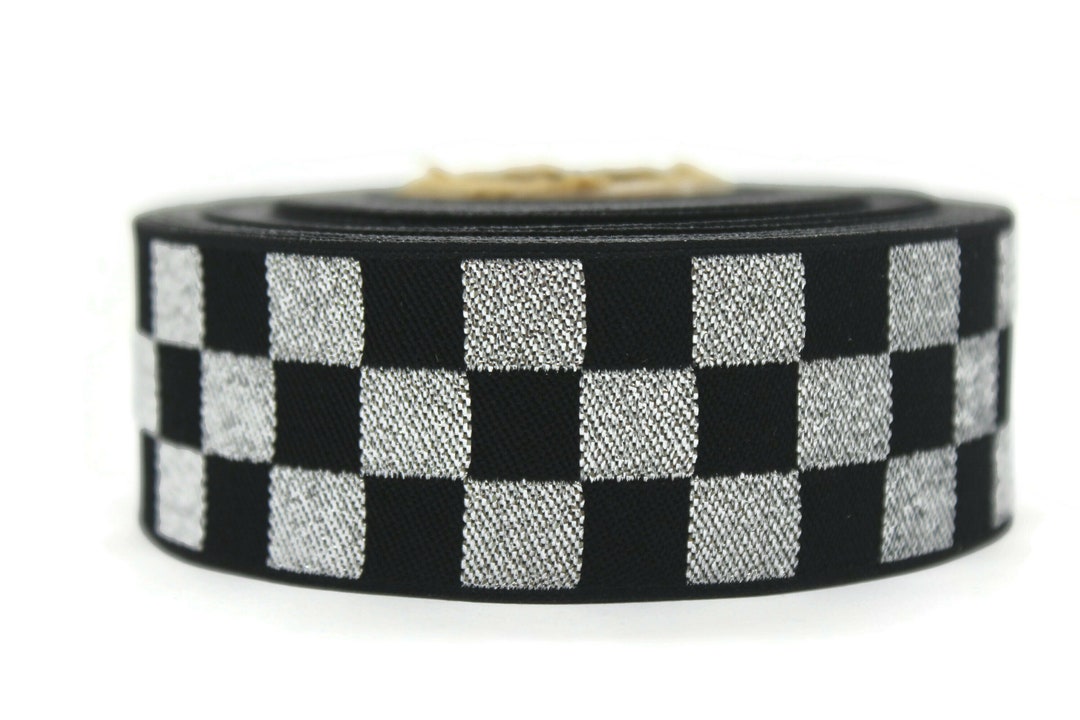 30 Mm Silver Checkers Ribbon, Checkerboard Ribbon, Christmas Jacquard ...