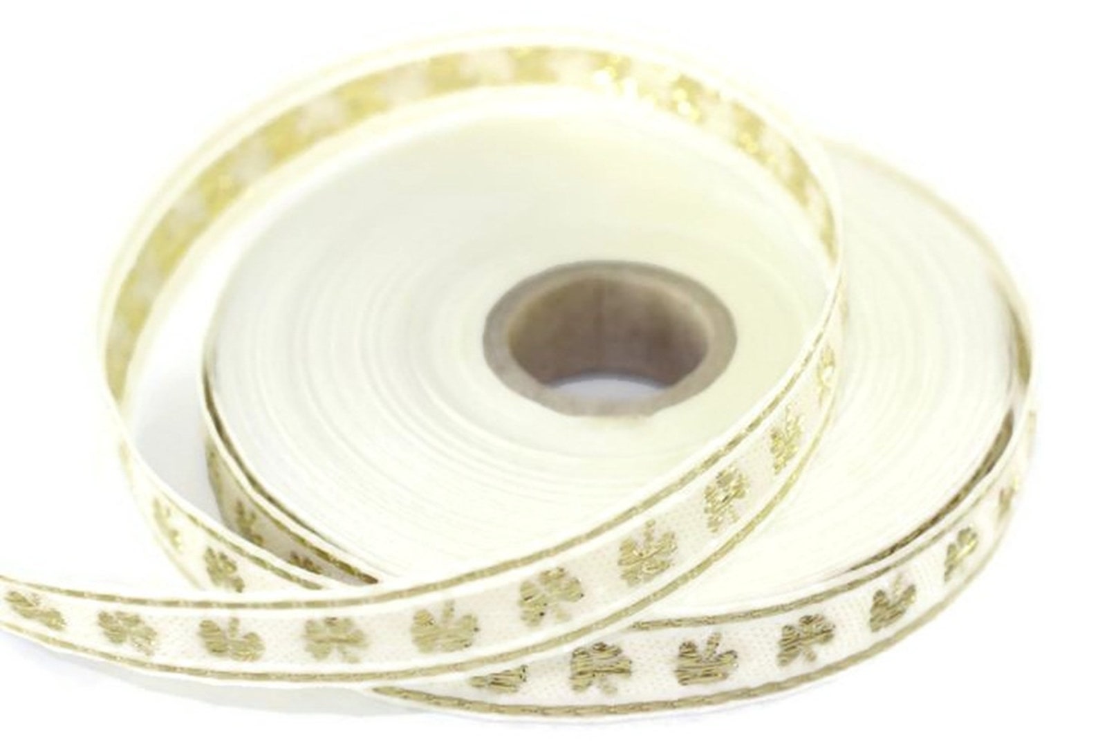 15 Mm White&gold Jacquard Ribbons 0.59 Inch, Clover Ribbon, Jacquard ...