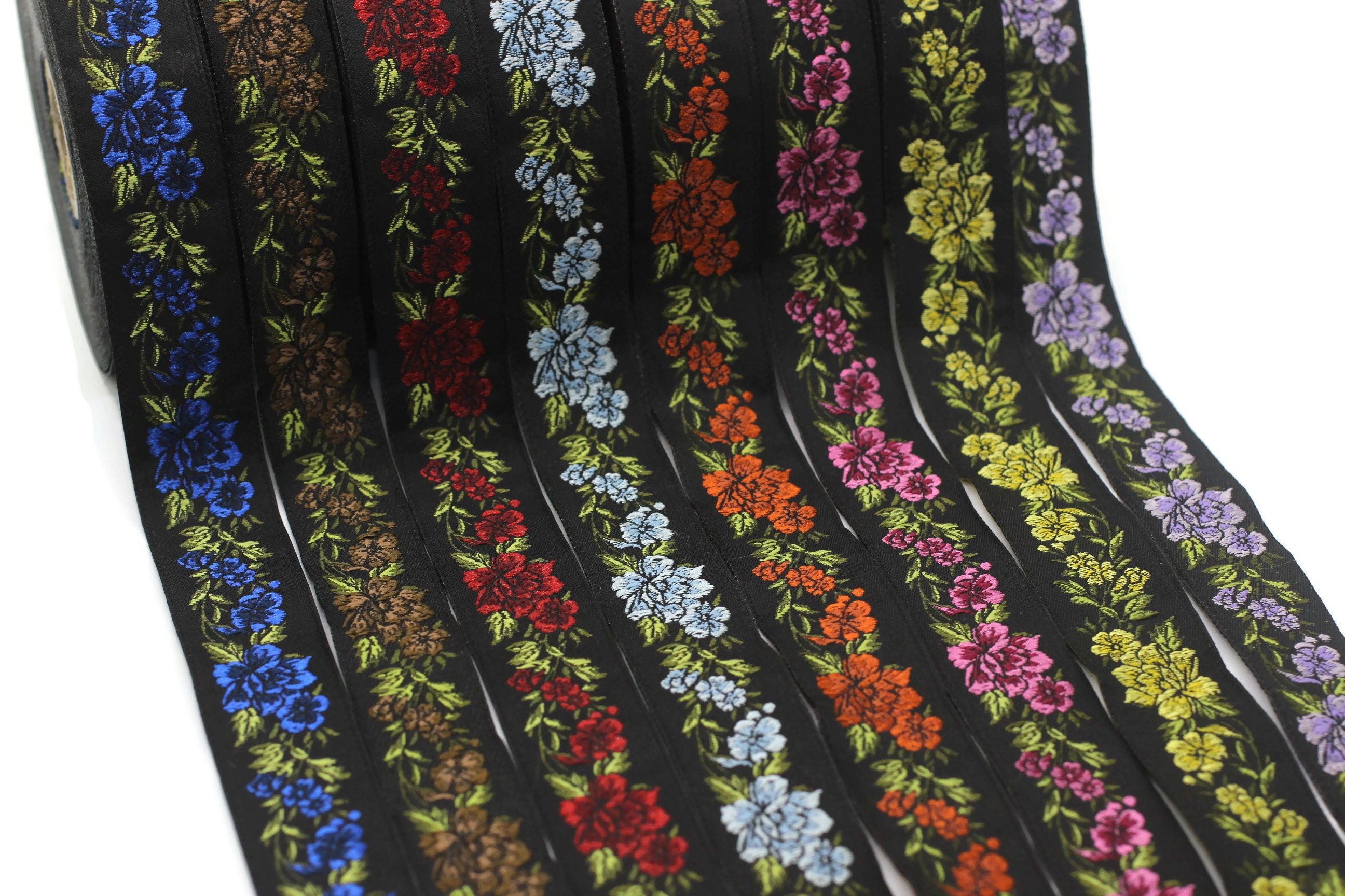 25 Mm Red / Black Floral Jacquard Trim 0.98 Inches Vintage - Etsy