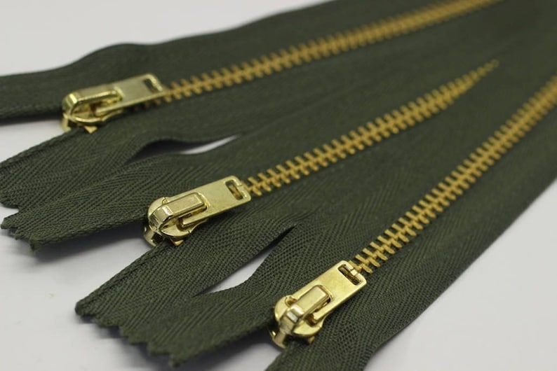 5 Pcs Military Green Metal Zippers With Brass Teeth, 18-100cm (7 ...
