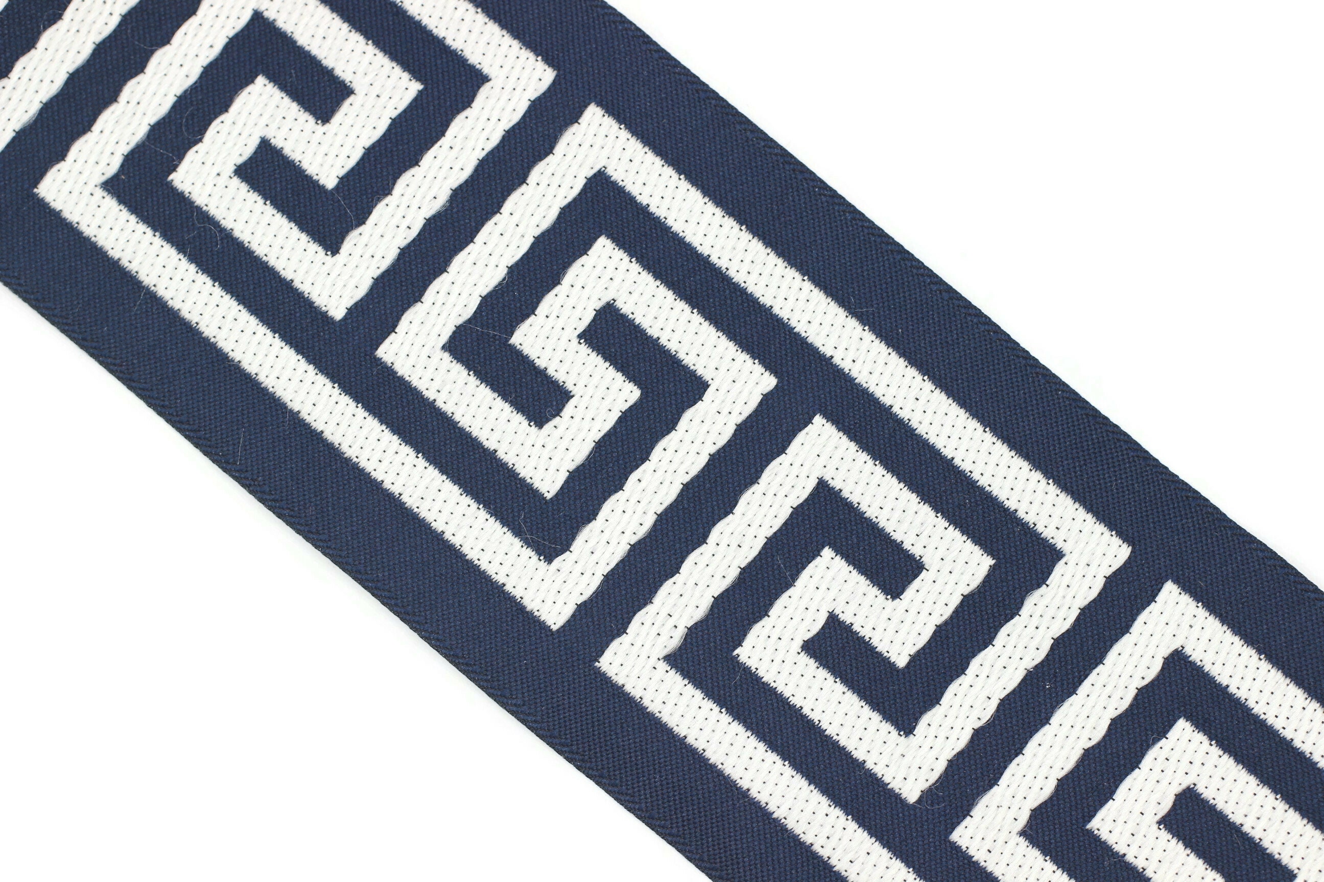 68 Mm Dark Blue Greek Key Ribbon Trim 2.67 Inch Jacquard | Etsy