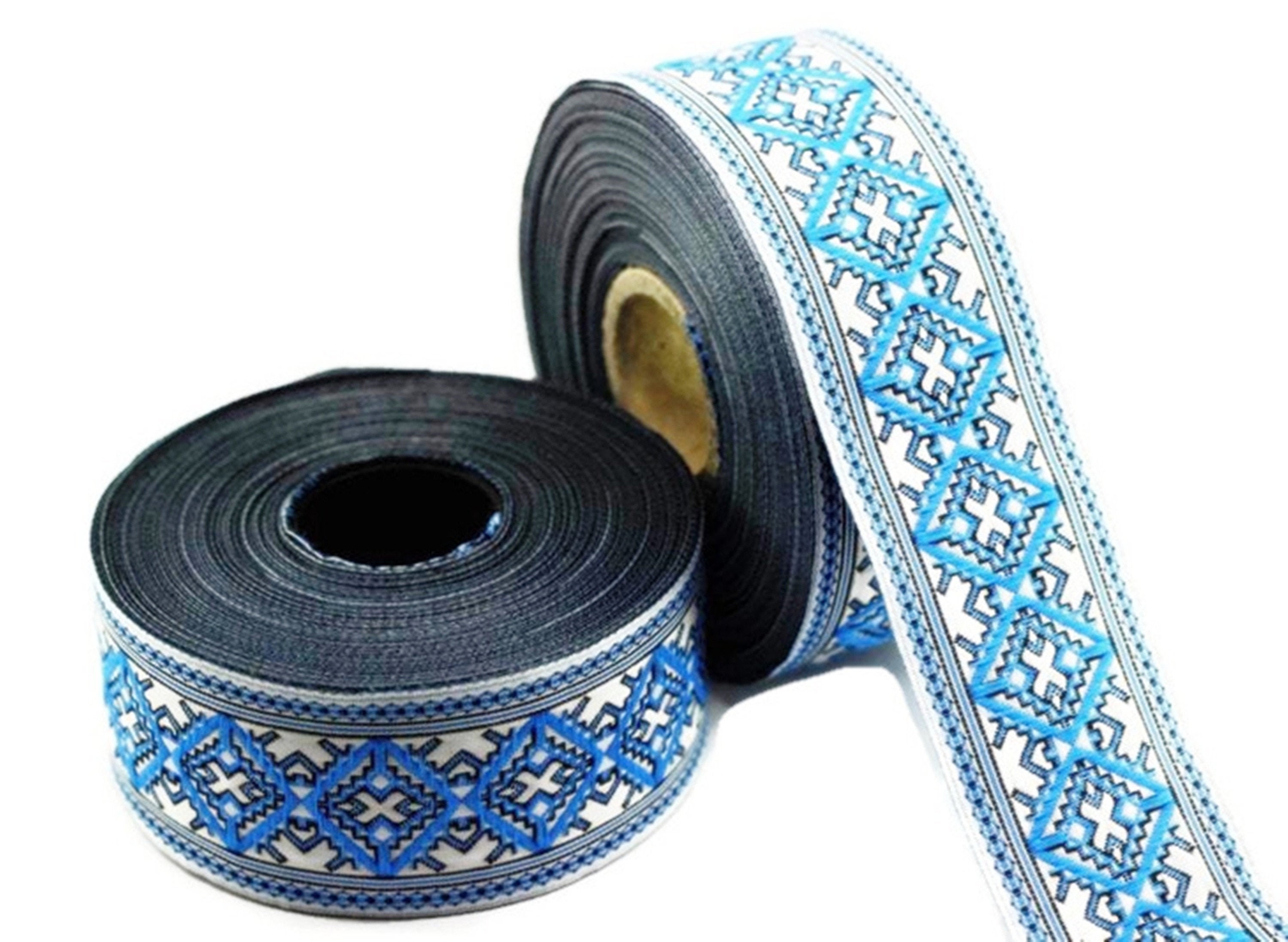 35 Mm Blue/white Carpet Ribbon 1.37 Inches Geometric Trim - Etsy
