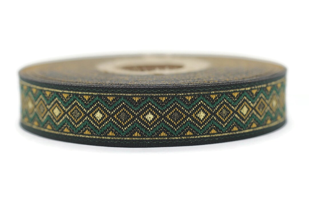 15 Mm Green&gold Triangle Motive Jacquard Ribbons, (0.59 Inches), Craft ...