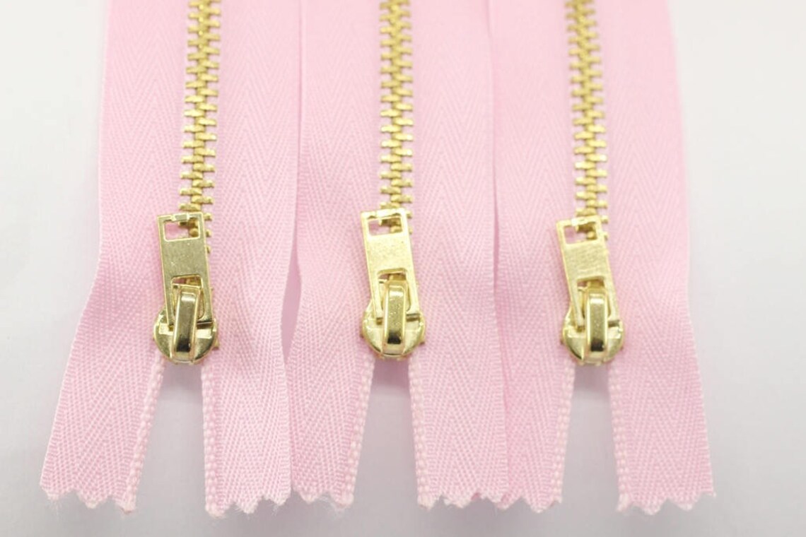 5 Pcs Baby Pink Metal Zippers With Gold Brass Teeth, 18-100cm (7 ...