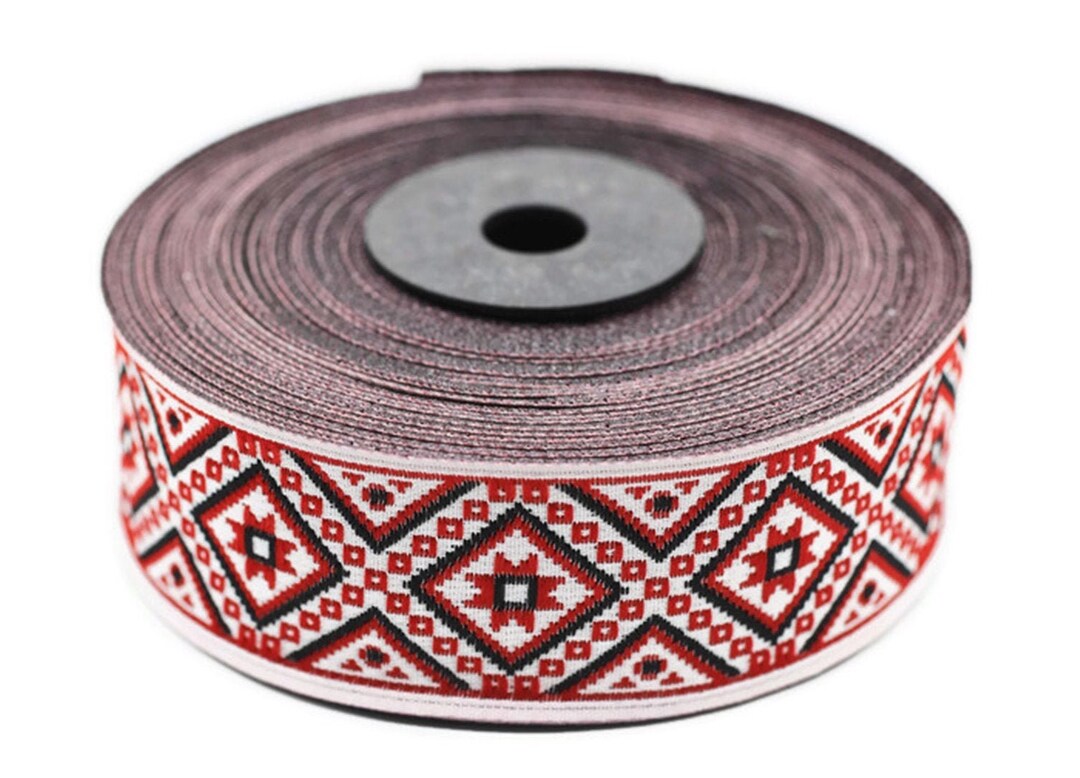 28 Mm Red/white Carpet Ribbon 1.10 Inch, Jacquard Ribbons, Jacquard ...