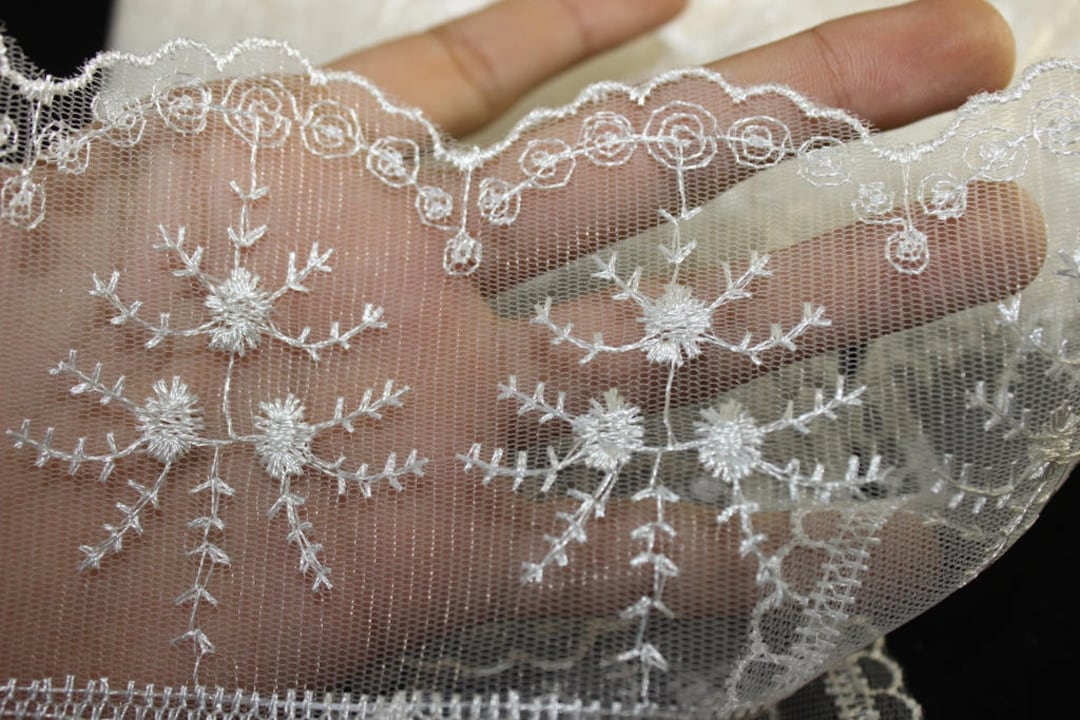 90 Mm off White Organza Lace Trim, Embroidered Lace Fabric , 3.50 ...
