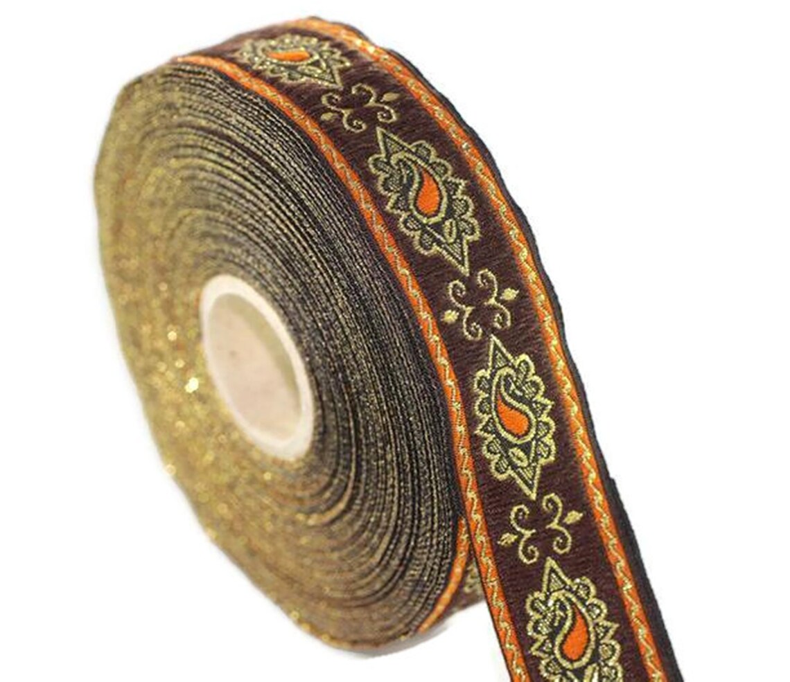 25 Mm Orange Medieval Motive Ribbon 0.98 Inches Renaissance - Etsy