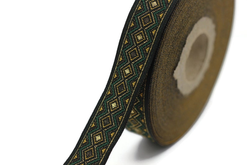 15 Mm Green&gold Triangle Motive Jacquard Ribbons, (0.59 Inches), Craft ...