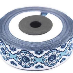 25 Mm Blue Floral Ribbon Jacquard Ribbon 0.98inch | Etsy