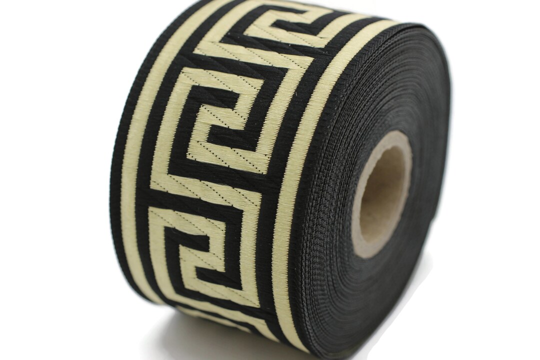 50 Mm Black/golden Greek Key Ribbon, Jacquard Trims (1.96 Inches ...