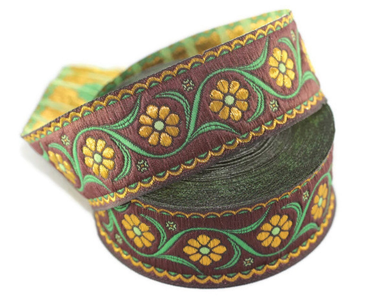 22 Mm Brown Floral Embroidered Ribbon 0.86 Inches Vintage - Etsy