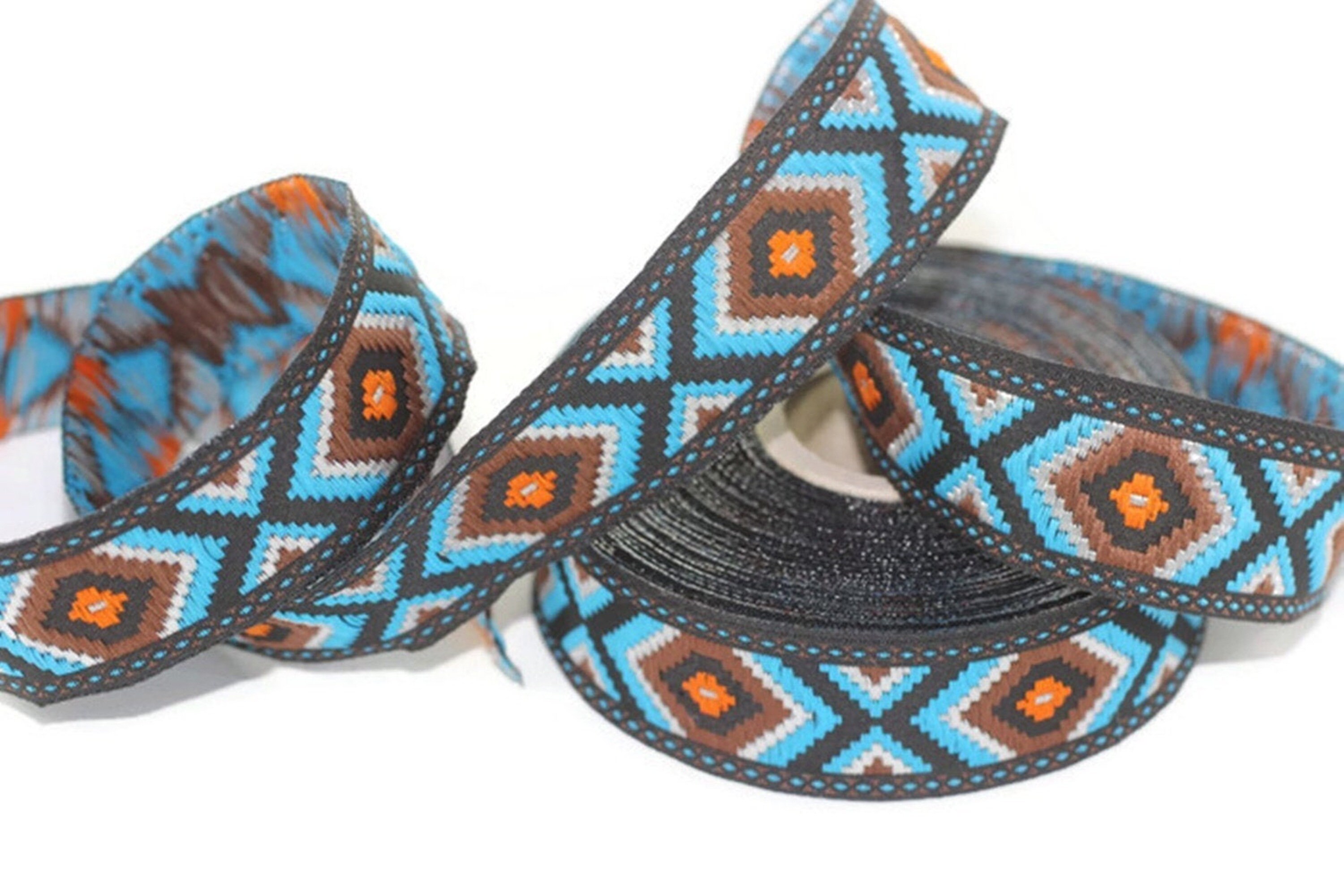 25 Mm Sky Blue Jacquard Trim 0.98 Inches Vintage Ribbon | Etsy