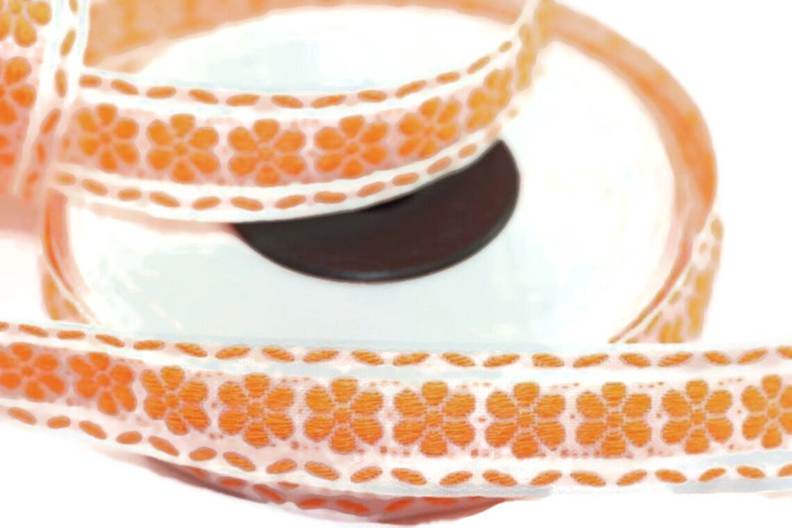 16 Mm Neon Orange Floral Emboried Jacquard Ribbon 0.62 Inch - Etsy