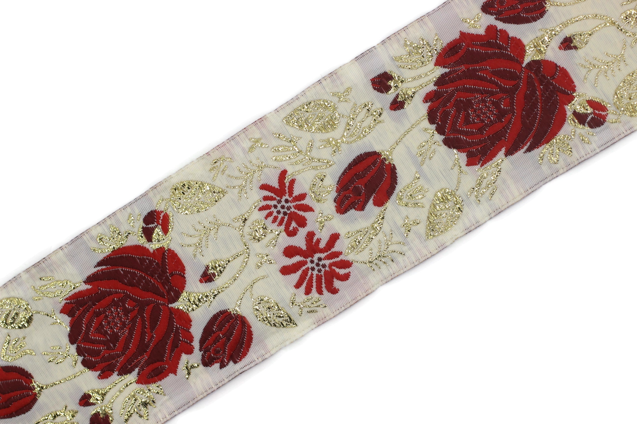 50 Mm Red / White Floral Jacquard Trim 1.96 Inches Rose - Etsy