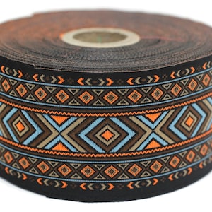 50 Mm Blue&orange African Motif Ribbon 1.96 Inches, Vintage Jacquard ...