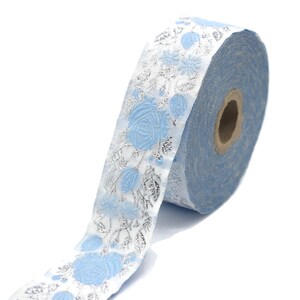 35 Mm Blue / White Floral Jacquard Trim (1.37 Inches), Vintage Ribbon ...
