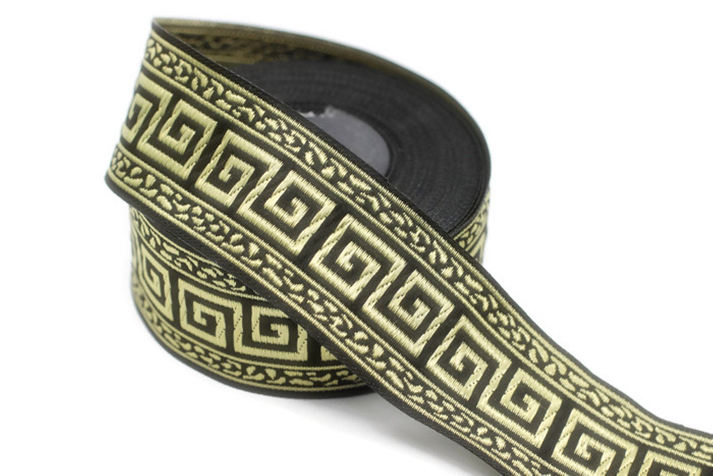 35 Mm Black/gold Greek Key Ribbons 1.37 Inches Ribbon - Etsy