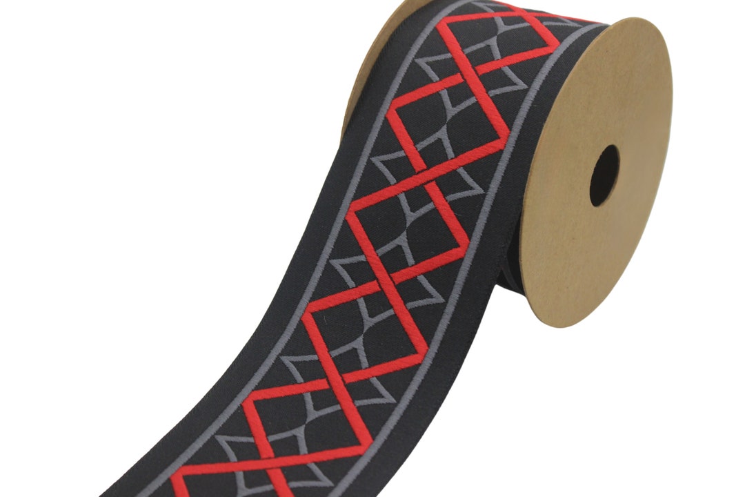 2.67" Black Red Curtain Trim Tape, Upholstery Trim, Fabric Trimmings ...