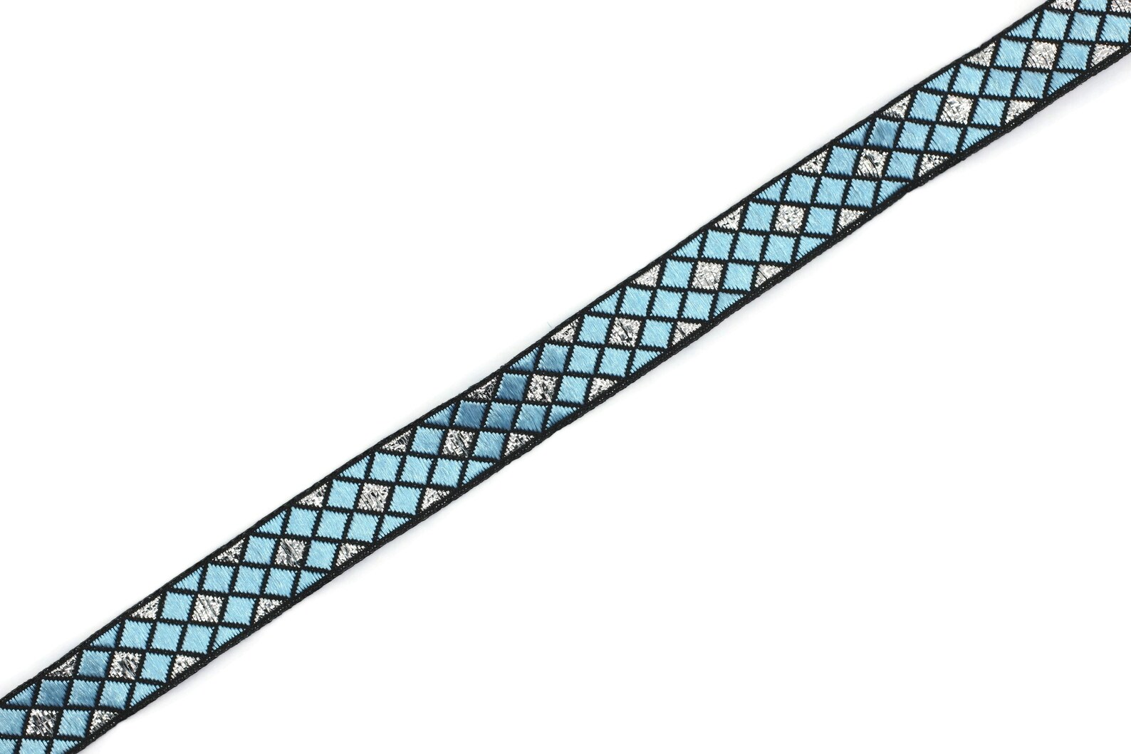 12 Mm Blue Triangle Motive Jacquard Border (0.47 Inches), Jacquard ...