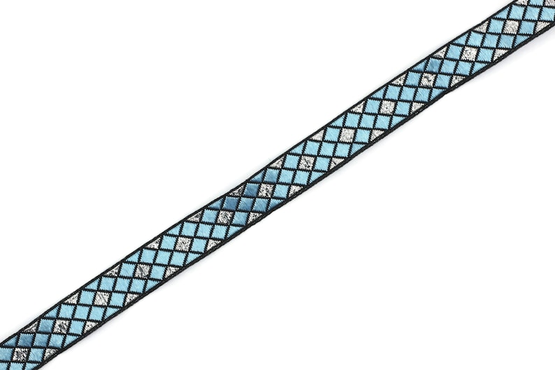 12 Mm Blue Triangle Motive Jacquard Border (0.47 Inches), Jacquard ...