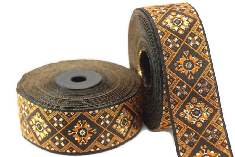 25 Mm Orange Geometric Ribbon 0.98 Inches Geometric Trim - Etsy