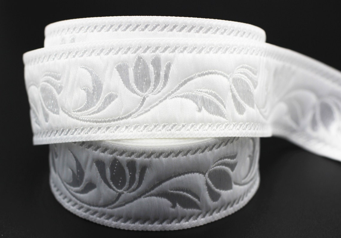 35 Mm White Ribbons Jacquard Ribbons 1.37 Inches Tulips - Etsy