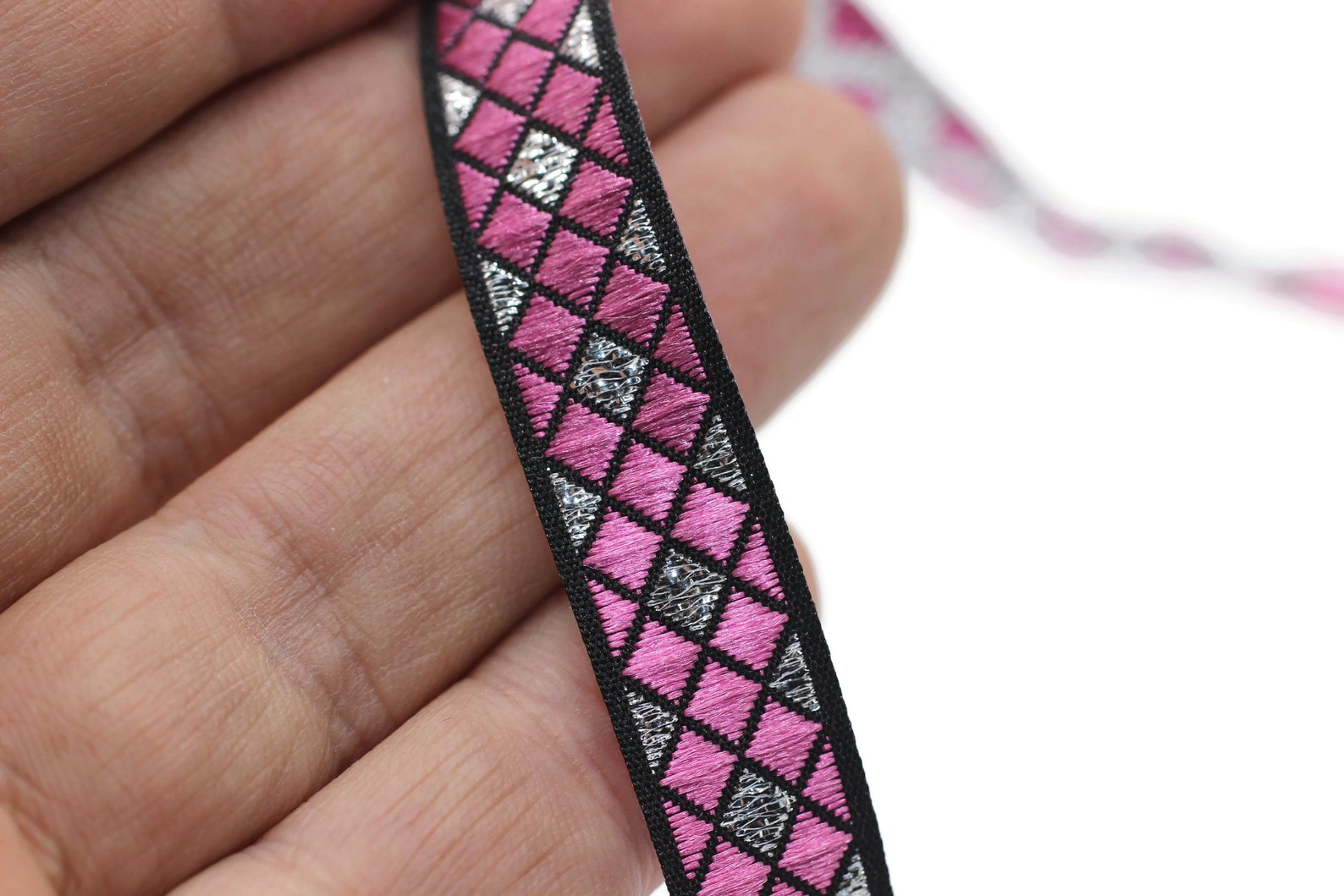12 Mm Pink Triangle Motive Jacquard Border 0.47 Inches - Etsy