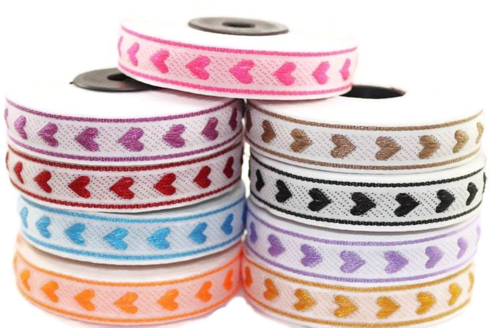16 Mm Black Heart Emboried Jacquard Ribbon (0.62 Inches, Decorative ...