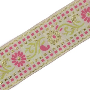 50 Mm Pink/ White Floral Jacquard Trim (1.96 Inches), Vintage Ribbon ...