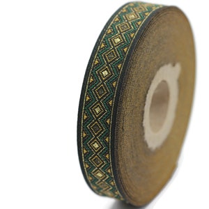 15 Mm Green&gold Triangle Motive Jacquard Ribbons, (0.59 Inches), Craft ...