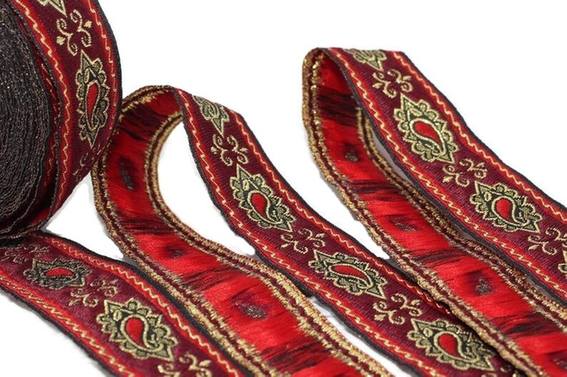 35 Mm Red Medieval Motive Ribbon 1.37 Inches Renaissance | Etsy