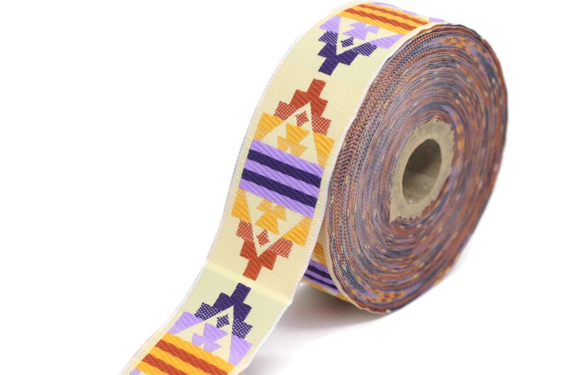 1.37" (35mm) Purple Orange Aztec Woven Trim, Southwestern Decor, Native ...