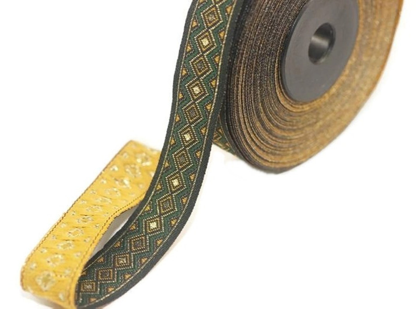 15 Mm Green&gold Triangle Motive Jacquard Ribbons 0.59 | Etsy